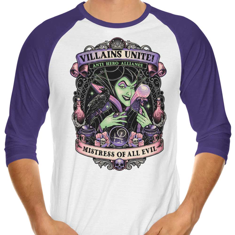 Mistress of All Evil - 3/4 Sleeve Raglan T-Shirt | Once Upon a Tee